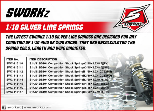 S14/S12/S104 Competition Shock Spring B2 (60X1.2X10.25) (FO) - REDS RC