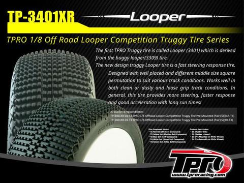 TPRO 1/8 TRUGGY OFFROAD LOOPER COMPETITION TYRE PRE-MOUNTED (PAIR ...